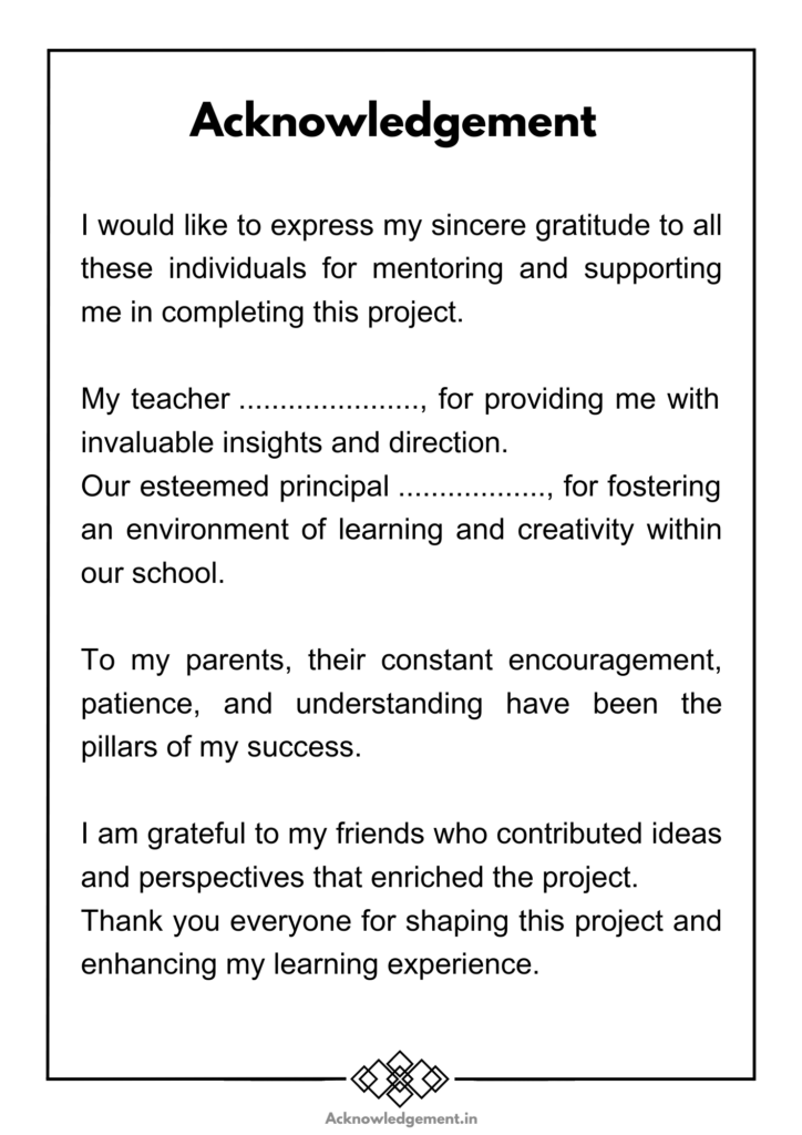 Acknowledgement for Project: All Subjects Sample Acknowledgement for Project: All Subjects Sample