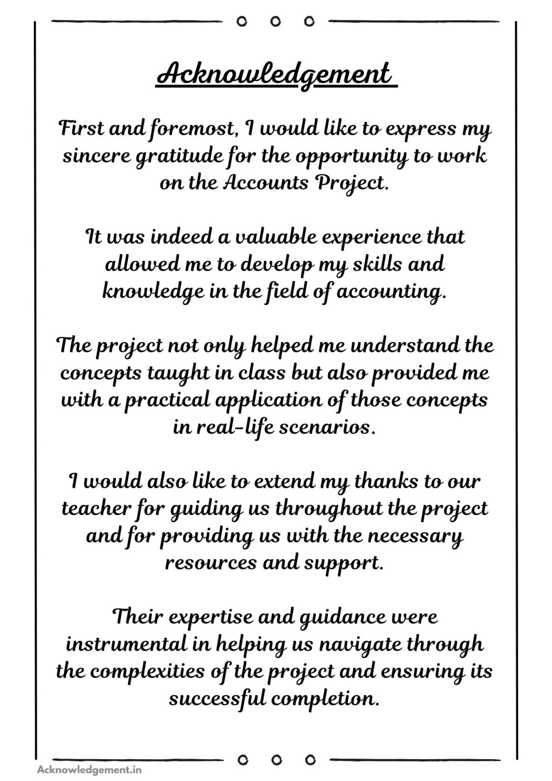 Acknowledgement For Accounts Project [best Practice And Pdf Samples]